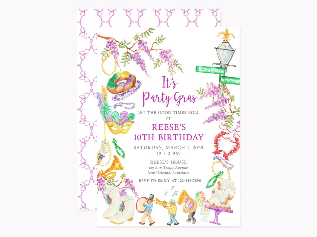 Mardi Gras Party Invitation Custom Fat Tuesday Invitations Personalized ...