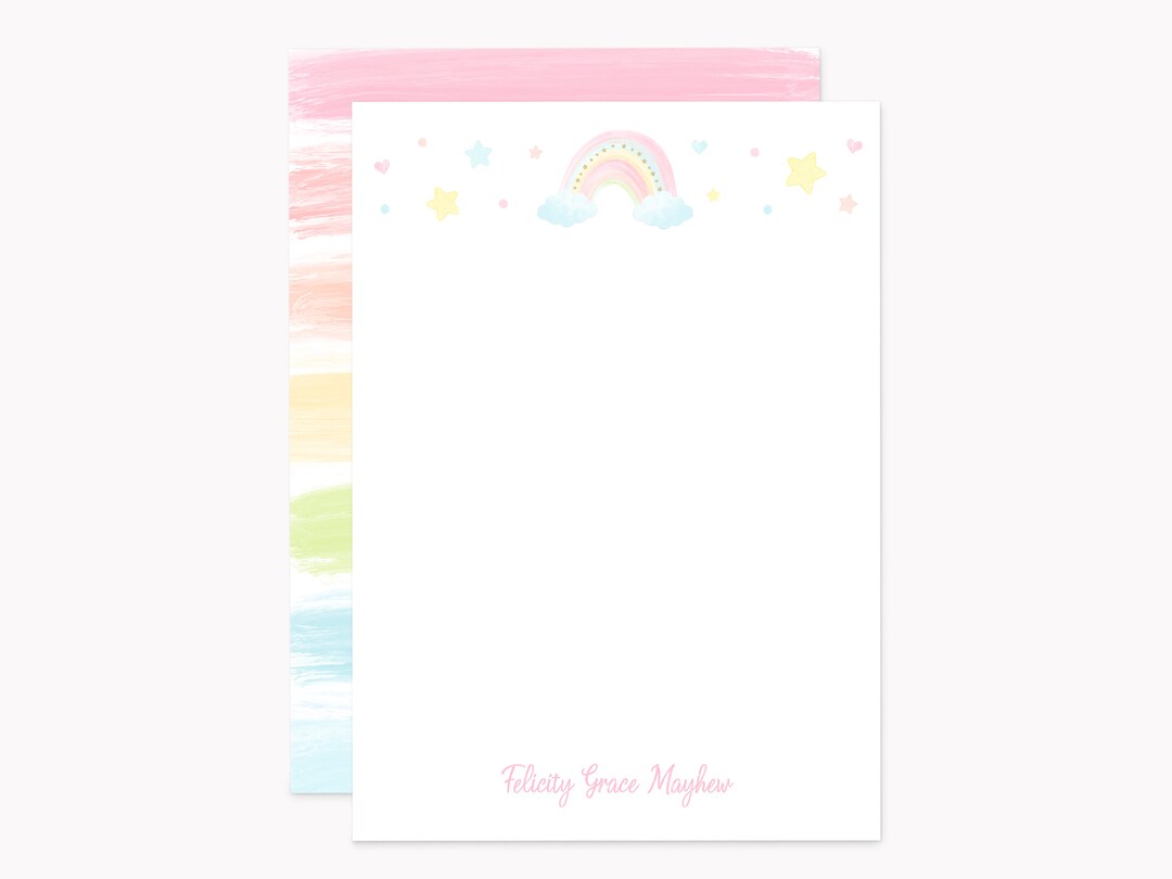 Pastel Rainbow Stationery Set Custom Watercolor Note Cards for Girls ...