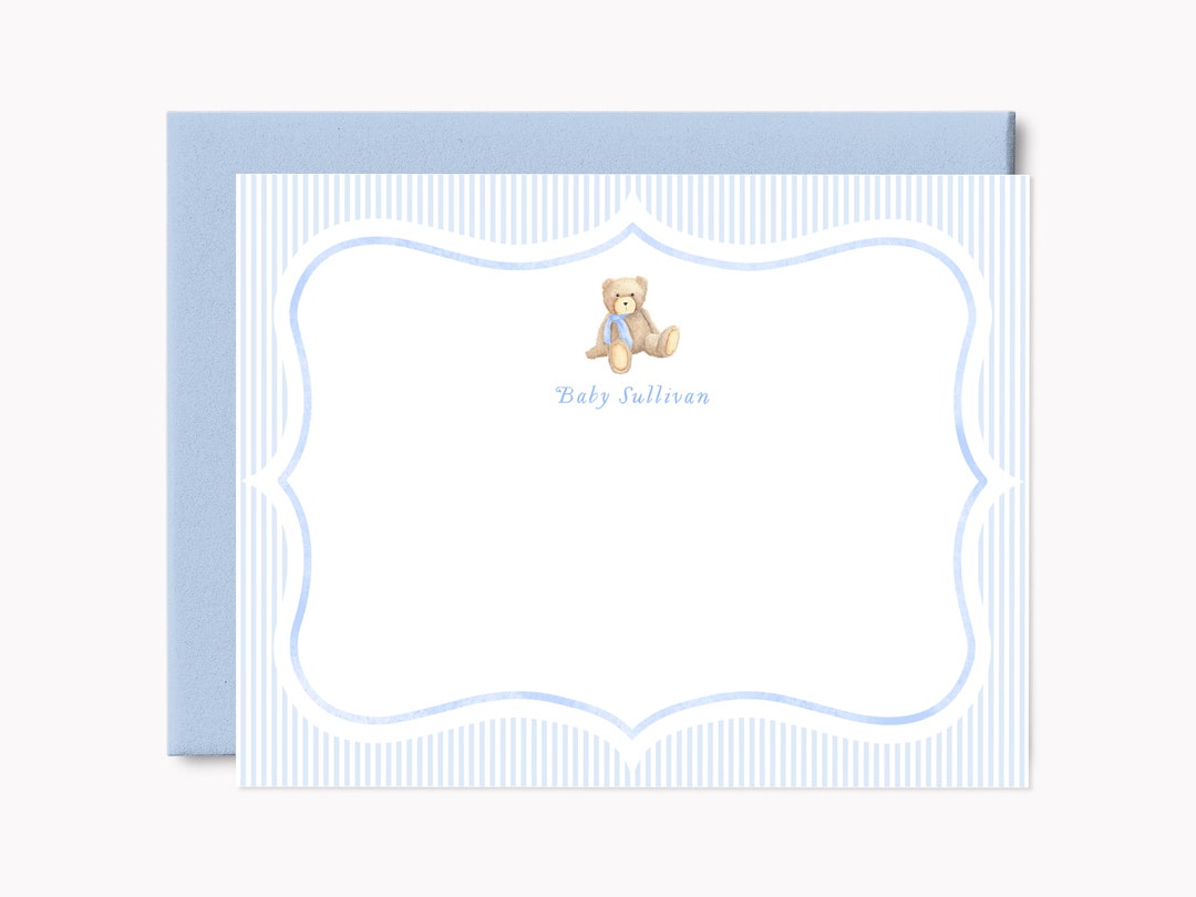 Printed Teddy Bear Stationery Set Baby Shower Note Cards for Baby Boy ...