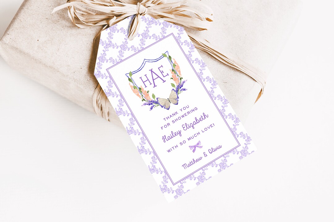 Butterfly Crest Gift Tag Custom Monogram Favor Tags Personalized Hang ...