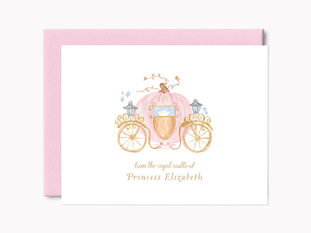 Printed Pink Princess Carriage Stationery Set Custom Fairytale Note ...