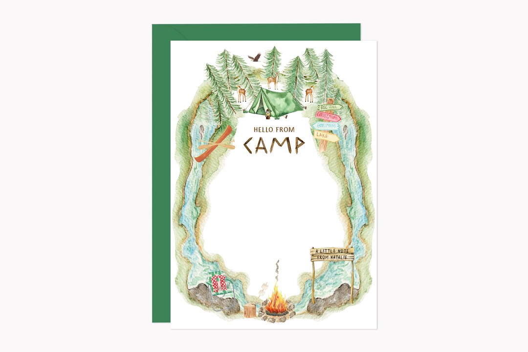 Summer Camp Stationery Set Custom Watercolor Outdoorsy Note Cards for ...