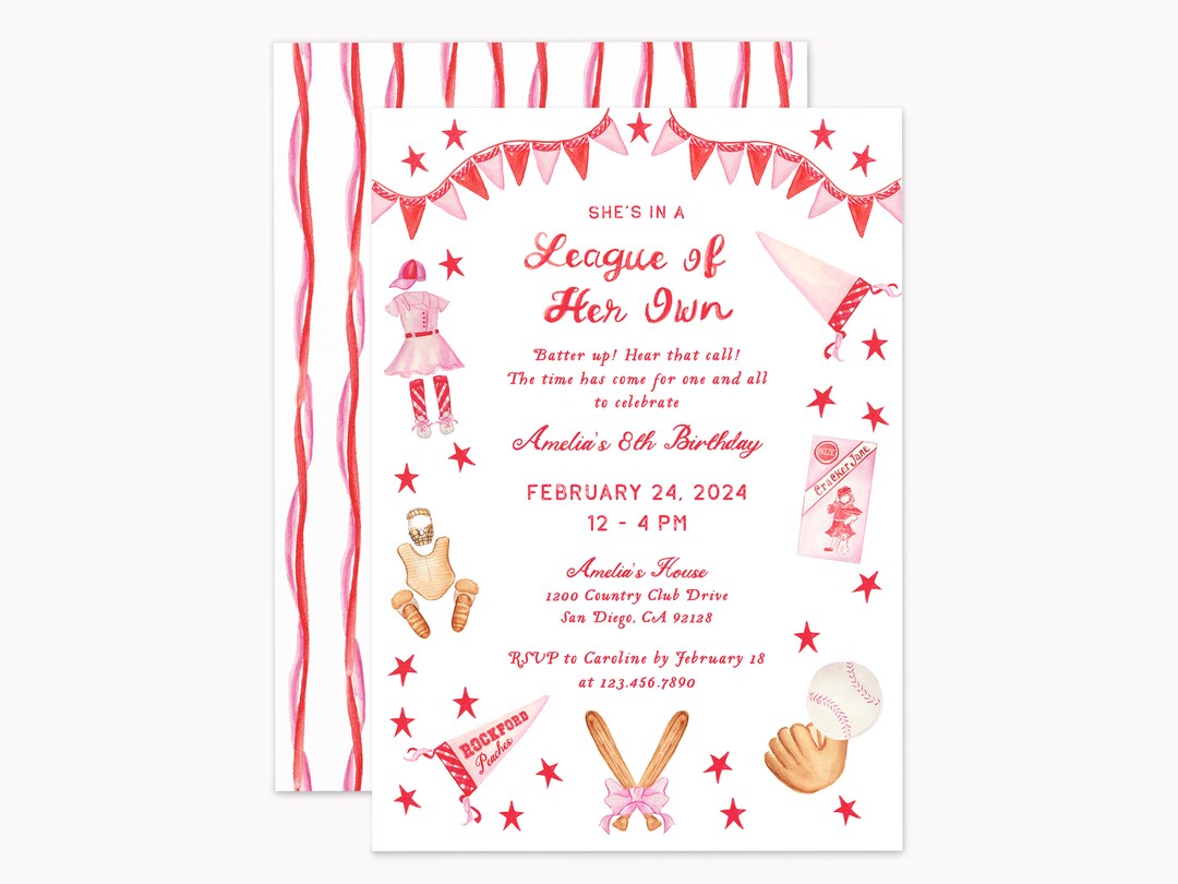 Printed League of Her Own Invitation Custom 5x7 Girl's Baseball Party ...