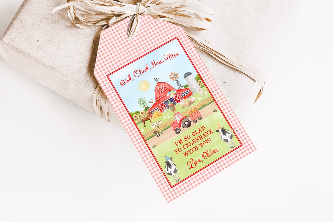 Country Farm Gift Tags | Custom 2.25x4 Farm Animal Birthday Party Favor ...