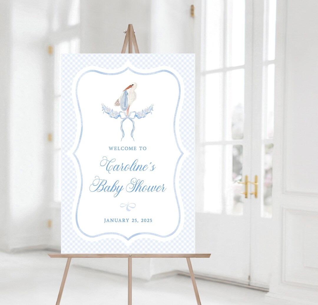 Printable Blue Stork Welcome Sign Custom 24x36 Baby Shower Party Poster ...