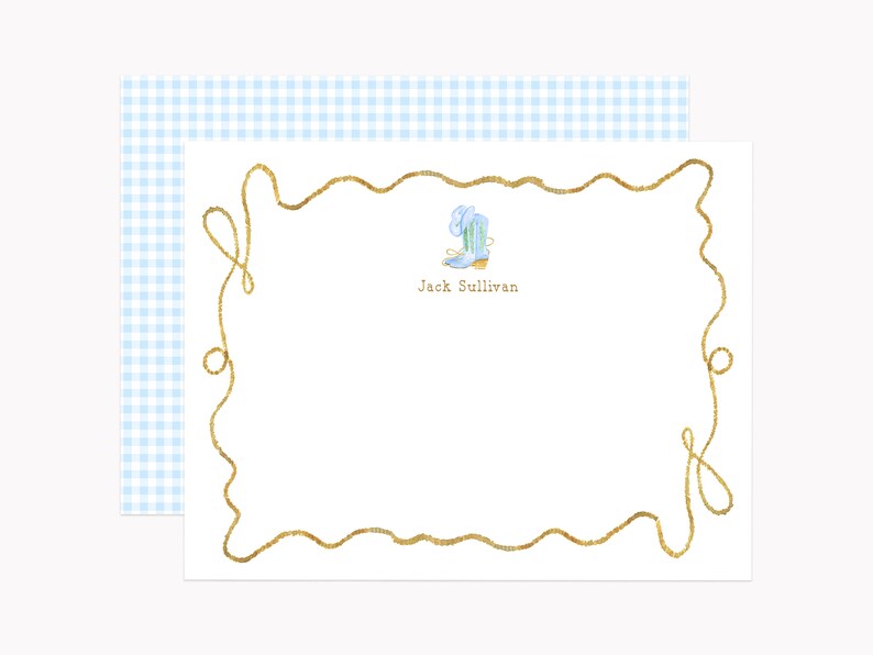 Printed Blue Cowboy Boots Stationery Set Custom Country Western Note ...