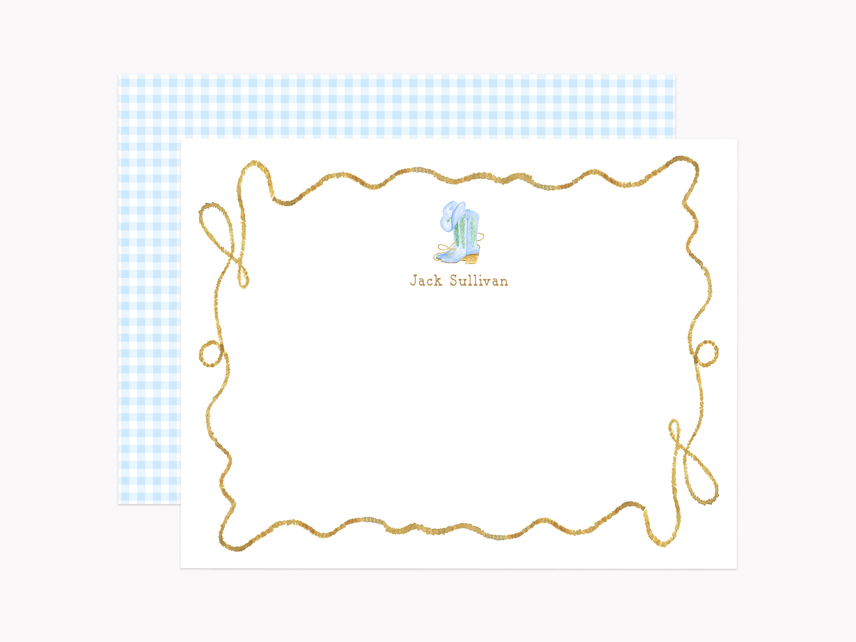 Printed Blue Cowboy Boots Stationery Set Custom Country Western Note ...