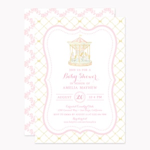 Pink Carousel Invitation Set Custom 5x7 Girl Baby Shower Invitations ...