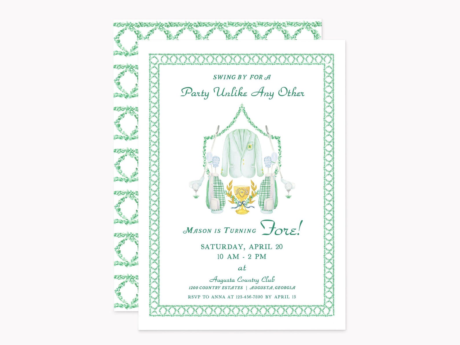 Masters Golf Crest Invitations | Custom 5x7 Golfing Birthday Party ...