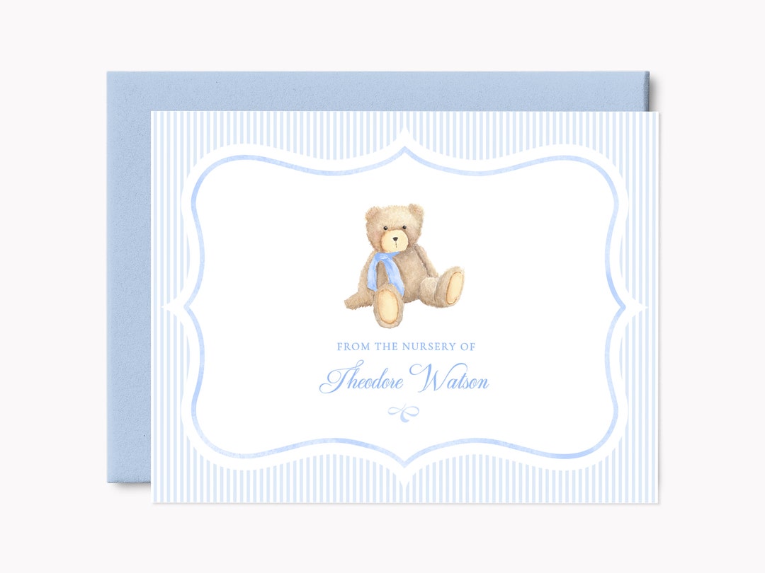 Teddy Bear Note Card Baby Shower Stationery Set for Baby Boy Custom A2 ...