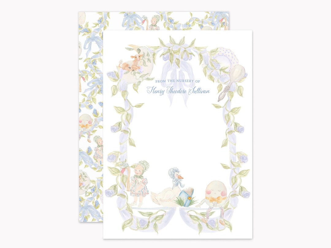 Nursery Rhyme Stationery Set Custom Blue Storybook Baby Shower Note ...
