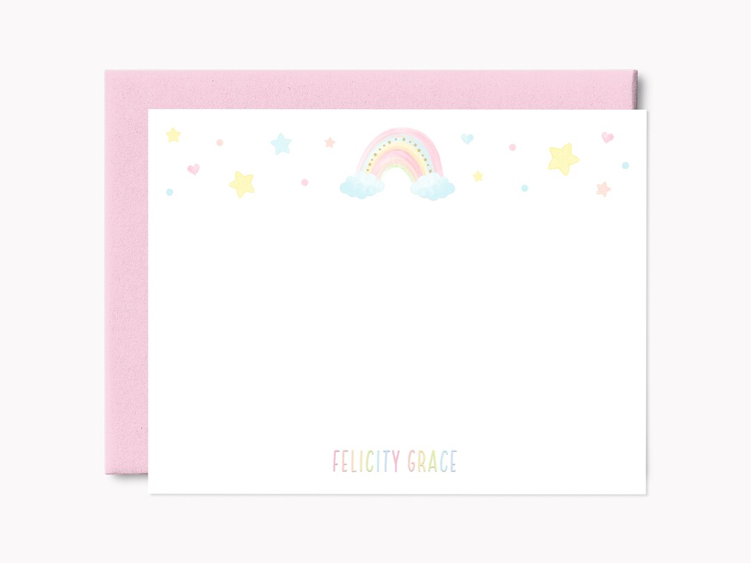 Printed Pastel Rainbow Stationery Set Watercolor Note Cards for Girls ...