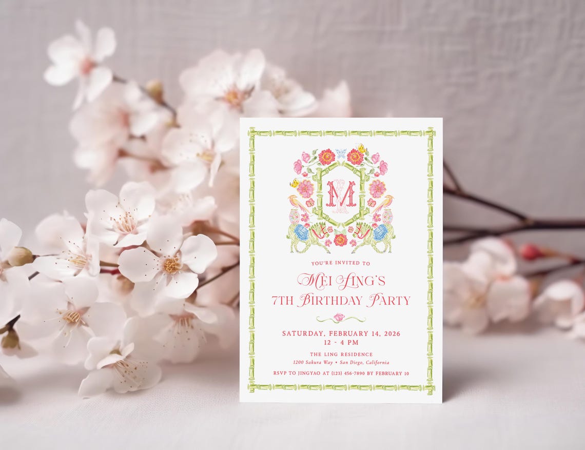 Lunar New Year Invitations | Custom 5x7 Asian Monogram Party Invitation ...