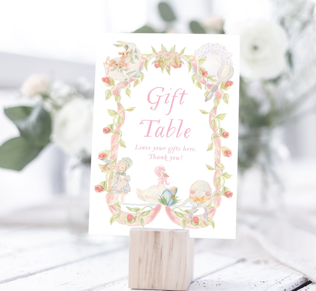 Nursery Rhyme Table Sign 5x7 Pink Baby Shower Poster for Baby Girl Hey ...