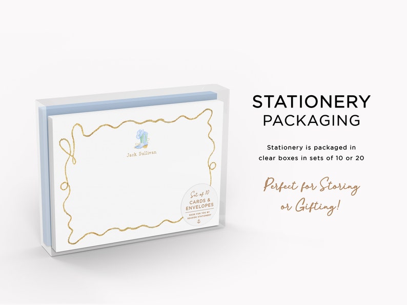 Printed Blue Cowboy Boots Stationery Set Custom Country Western Note ...