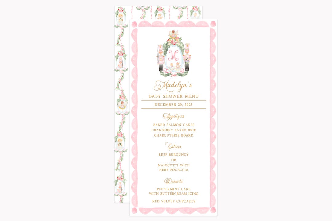 Pink Nutcracker Crest Menus | Custom 4x9 Christmas Party Menu Cards - Etsy