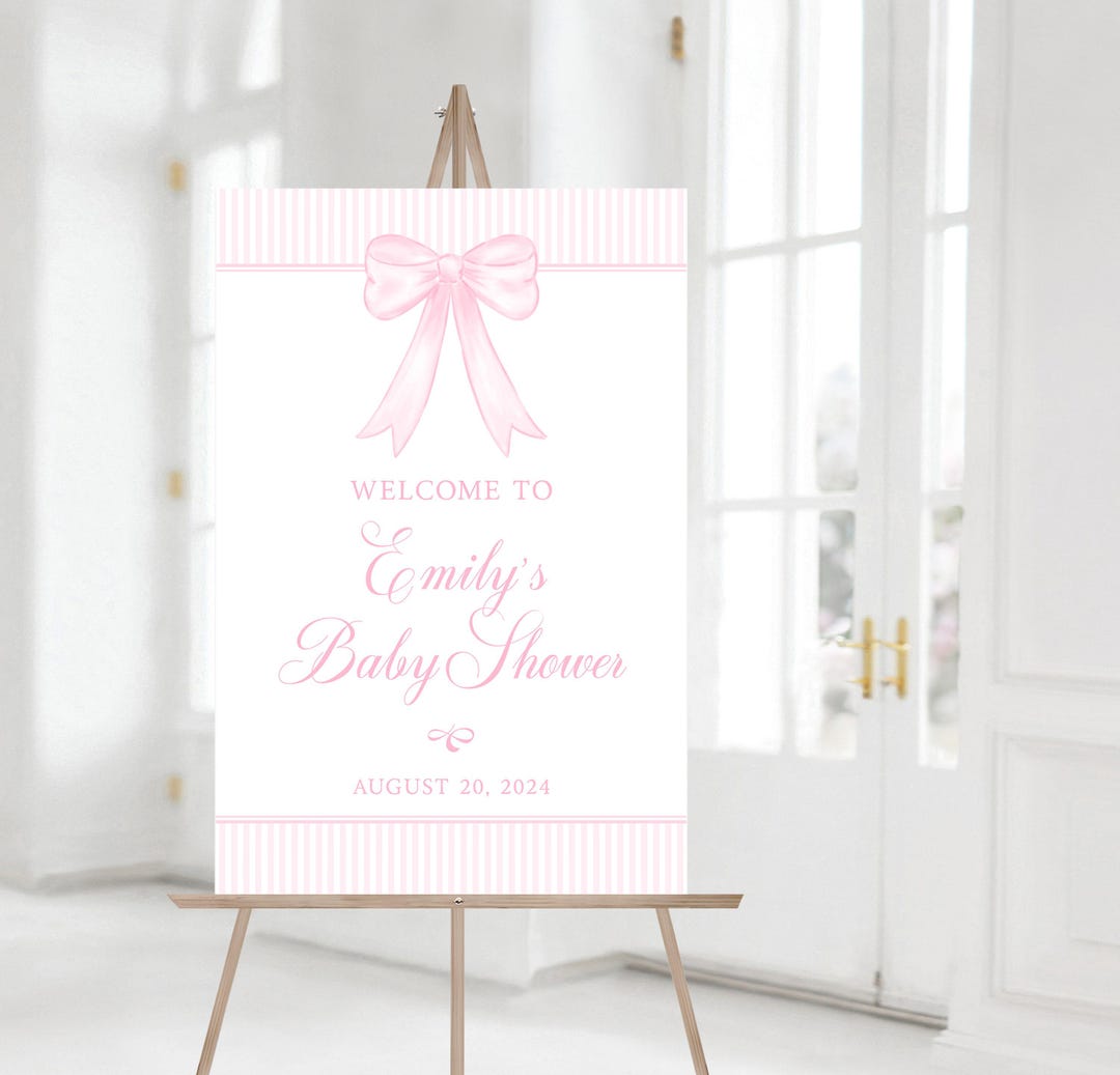 Printable Pink Bow Welcome Sign | Custom 24x36 Flat Baby Shower Party ...