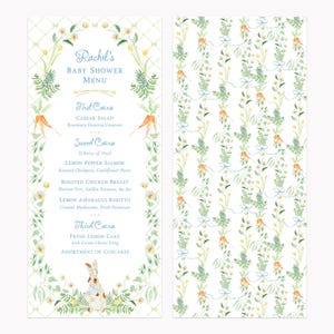 Printed Velveteen Rabbit Menu Set | Custom Storybook Spring Baby Shower ...