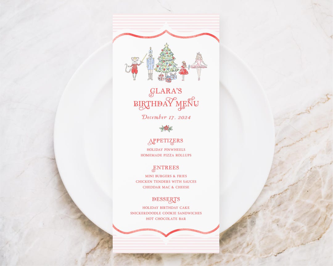 Classic Nutcracker Menu Set Custom 4x9 Christmas Ballet Dinner Party ...