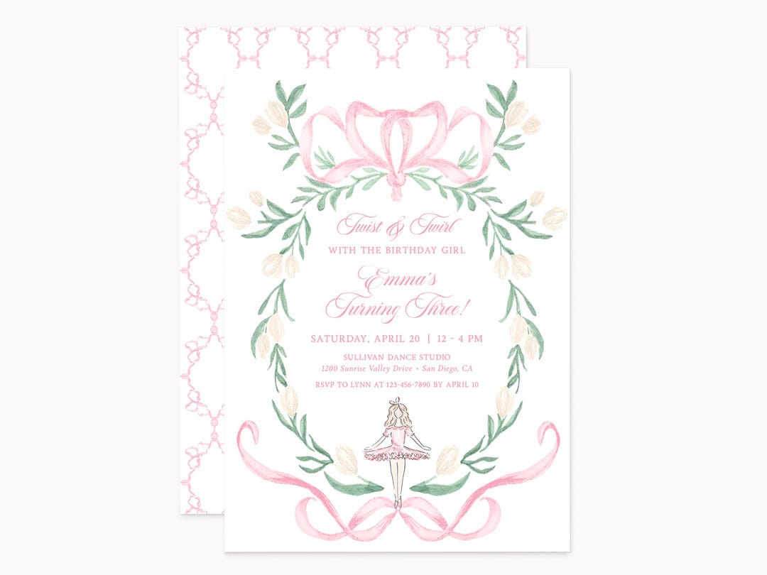 Ballerina Crest Invitation Set | Custom Watercolor Ballet Birthday ...