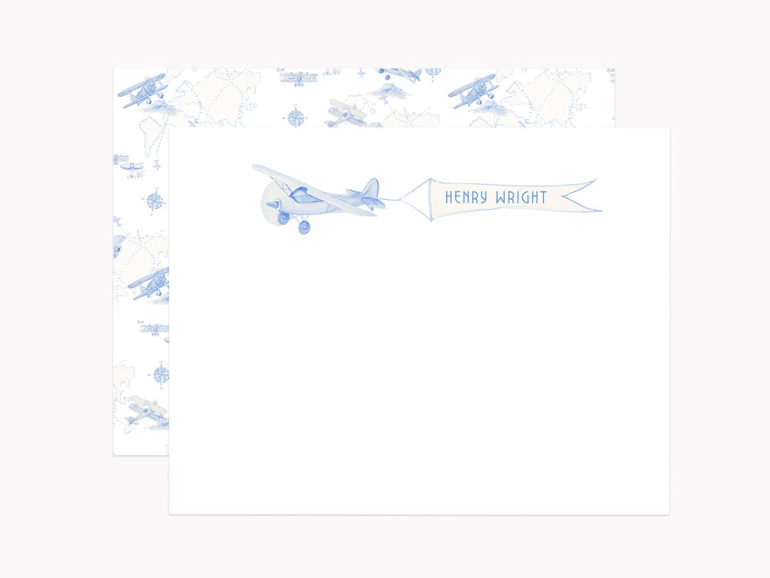 Vintage Airplane Note Cards: Custom A2 Flat Adventure Stationery With ...