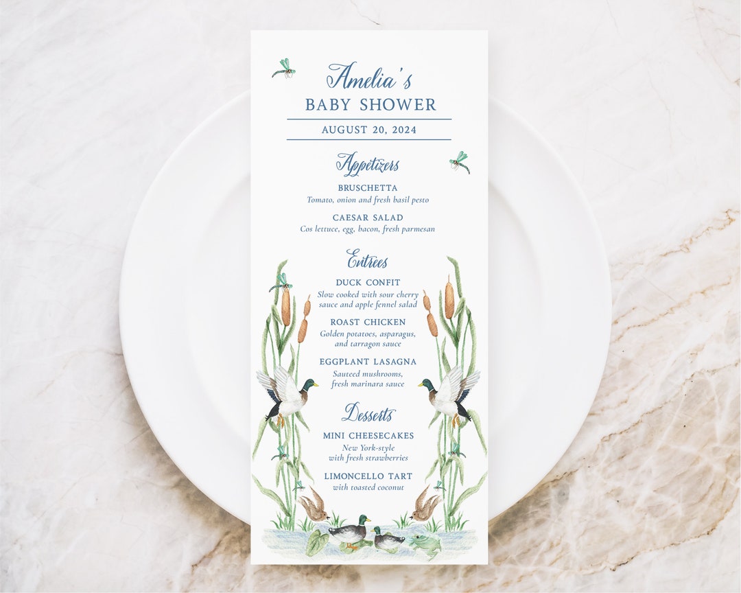 Mallard Duck Menu Set Custom 4x9 Boy Baby Shower Menus - Etsy