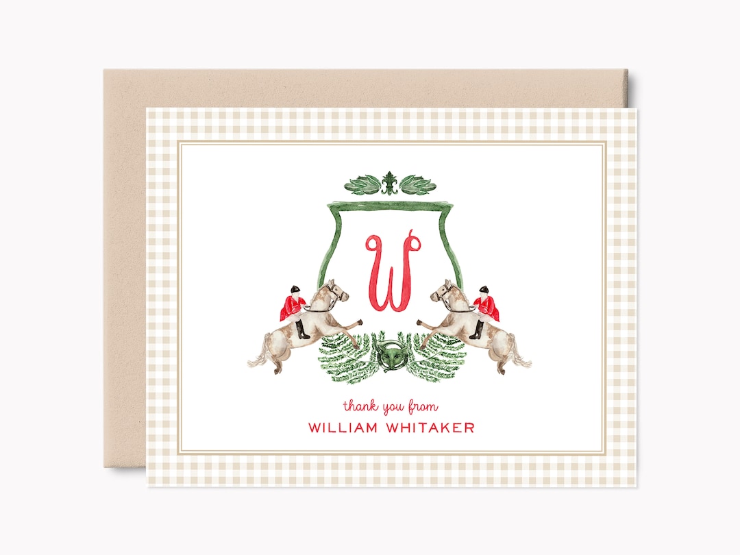 Printed Fox Hunting Crest Stationery Set Personalized A2 - Etsy