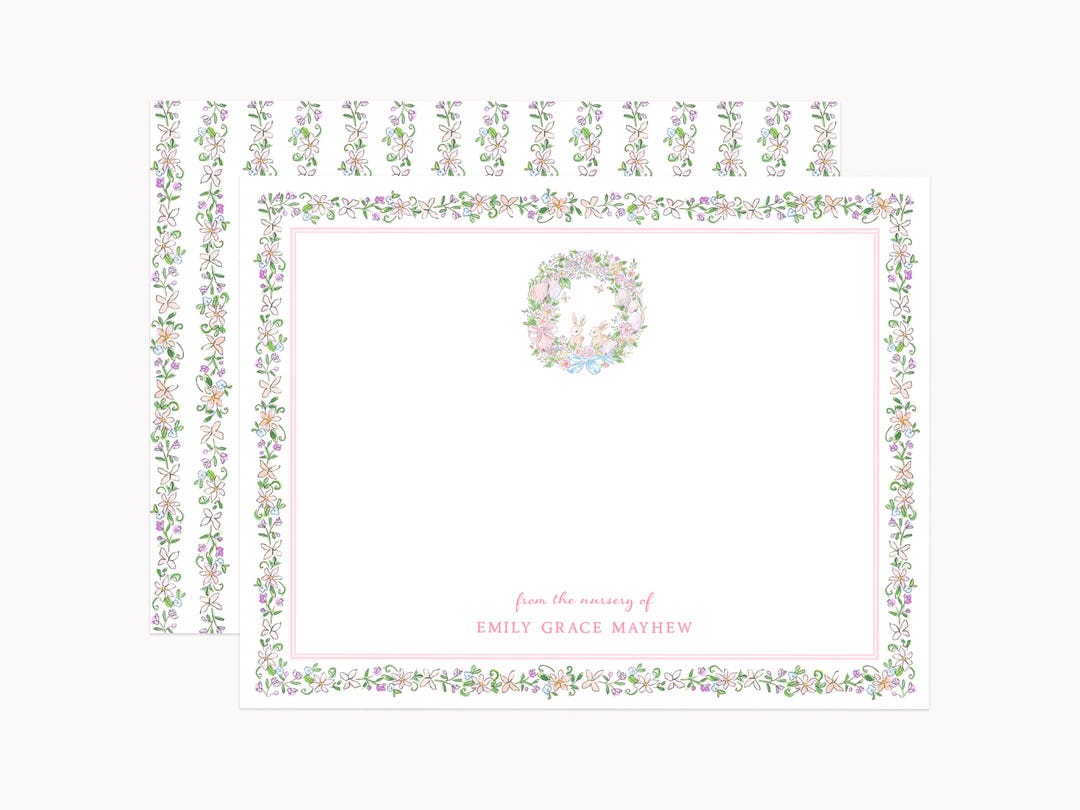Printed Pastel Bunny Crest Stationery Set | Custom Easter Rabbit Spring ...