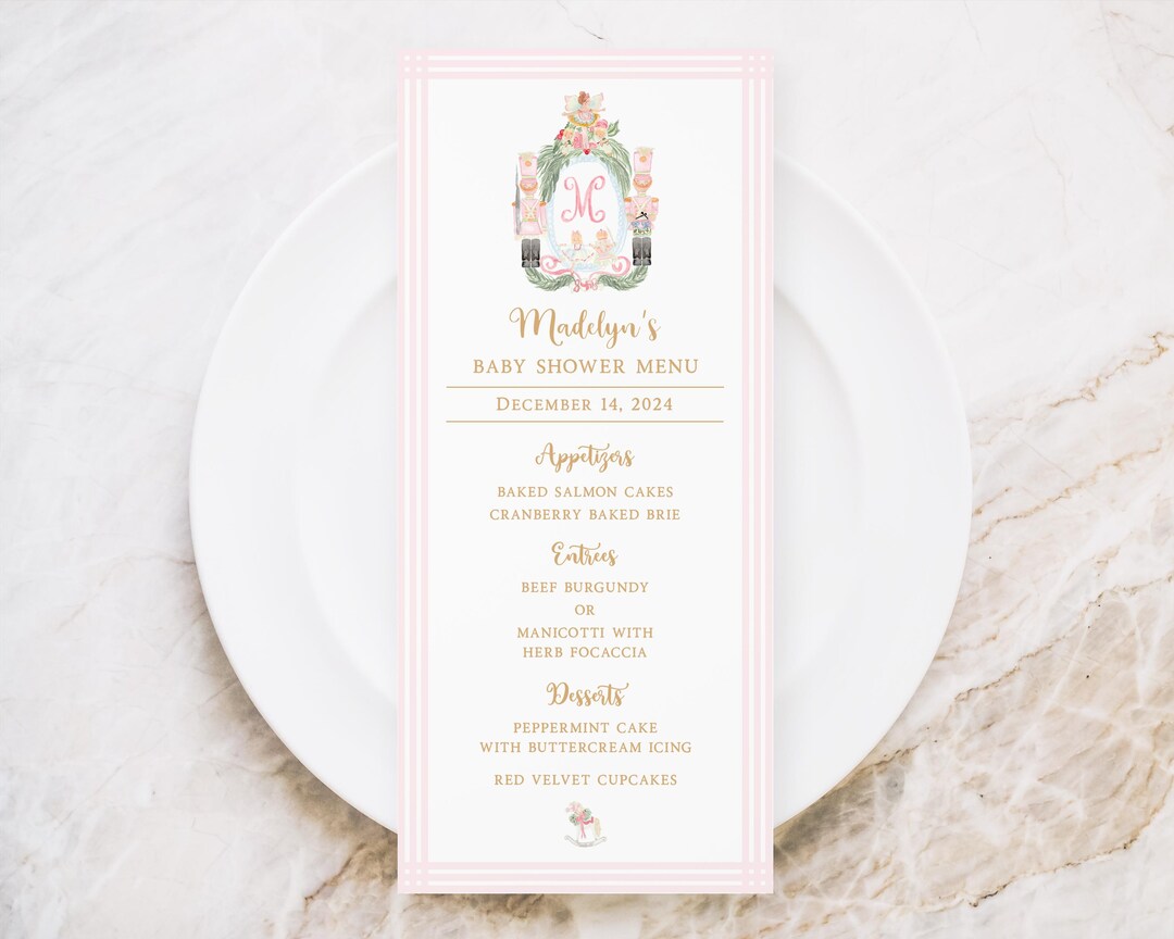 Pink Nutcracker Menu Set Custom 4x9 Printed Christmas Party Menus for ...