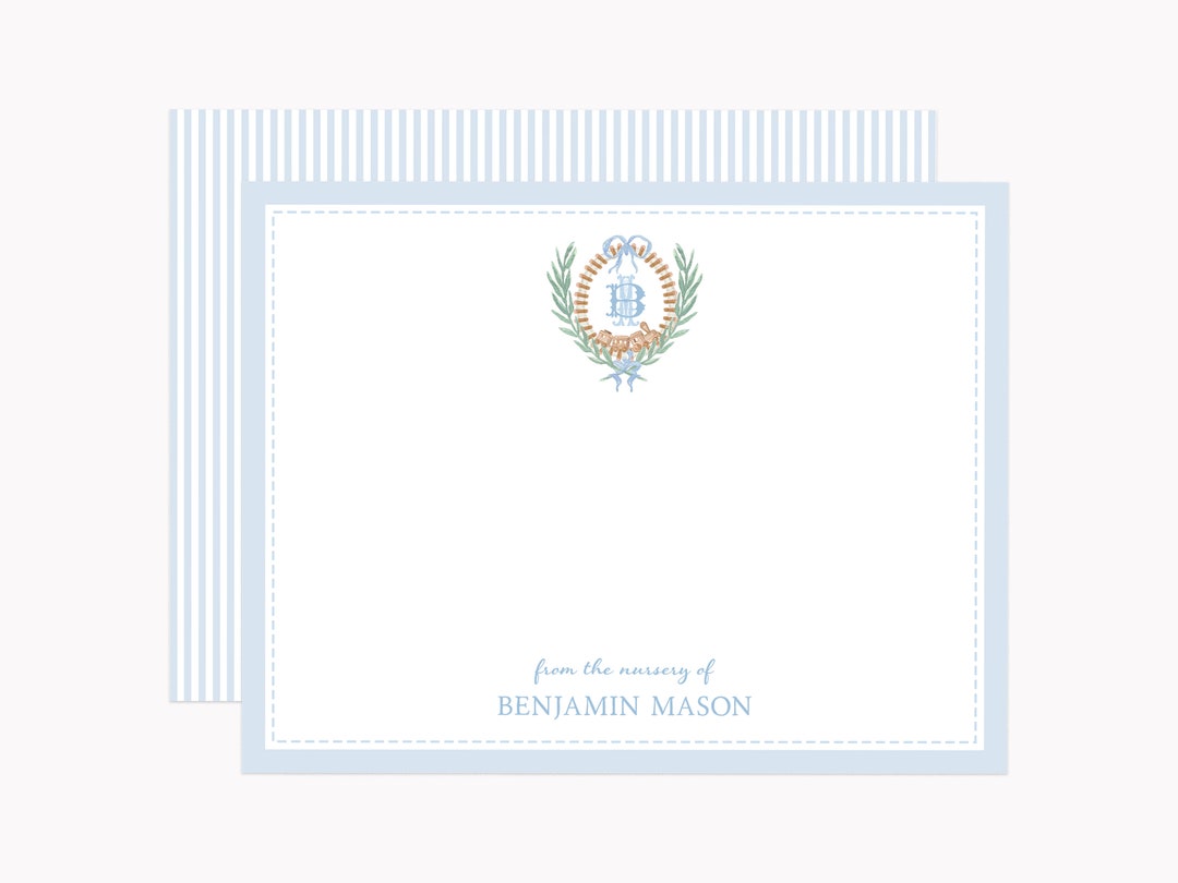 Train Crest Stationery Set Custom Baby Shower Note Cards for Baby Boy ...