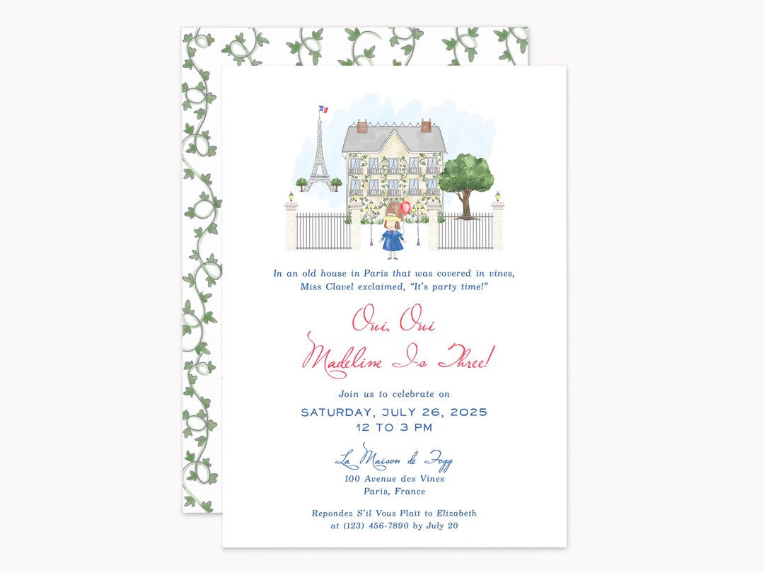 Printed Madeline-inspired Invitation Set | Custom French Girl in Paris ...