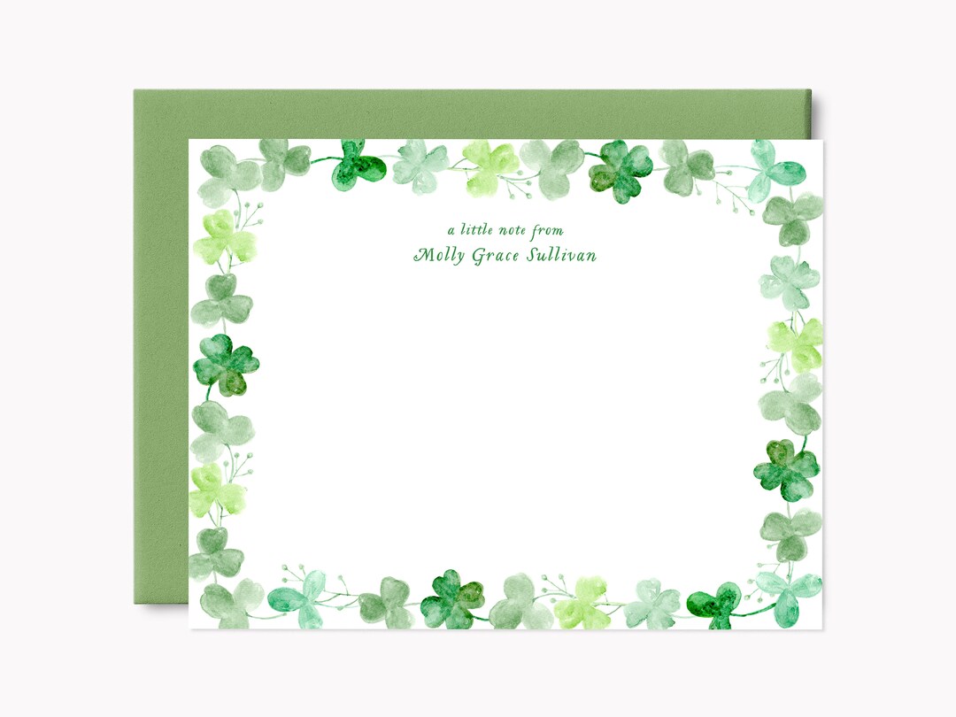 Printed Four-leaf Clover Stationery Set Custom St. Patrick's Day Note ...