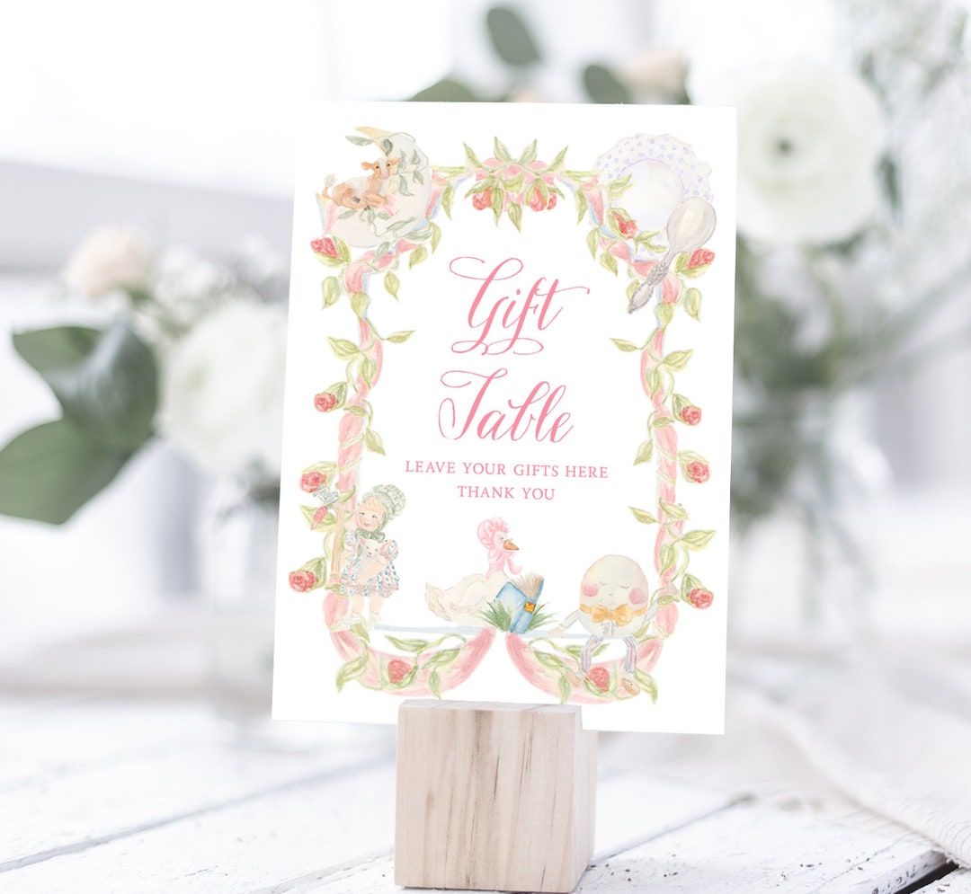 Pink Nursery Rhyme Table Sign Custom 5x7 Baby Shower Poster for Baby ...