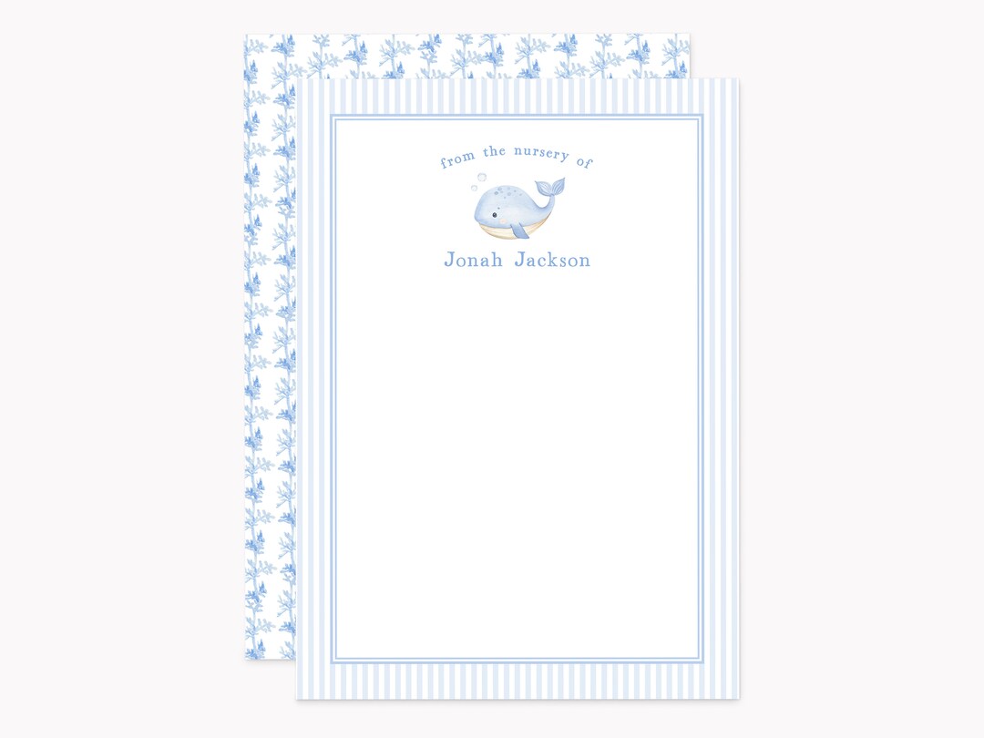 Blue Whale Stationery Set | Custom Nautical Baby Shower Note Cards for ...