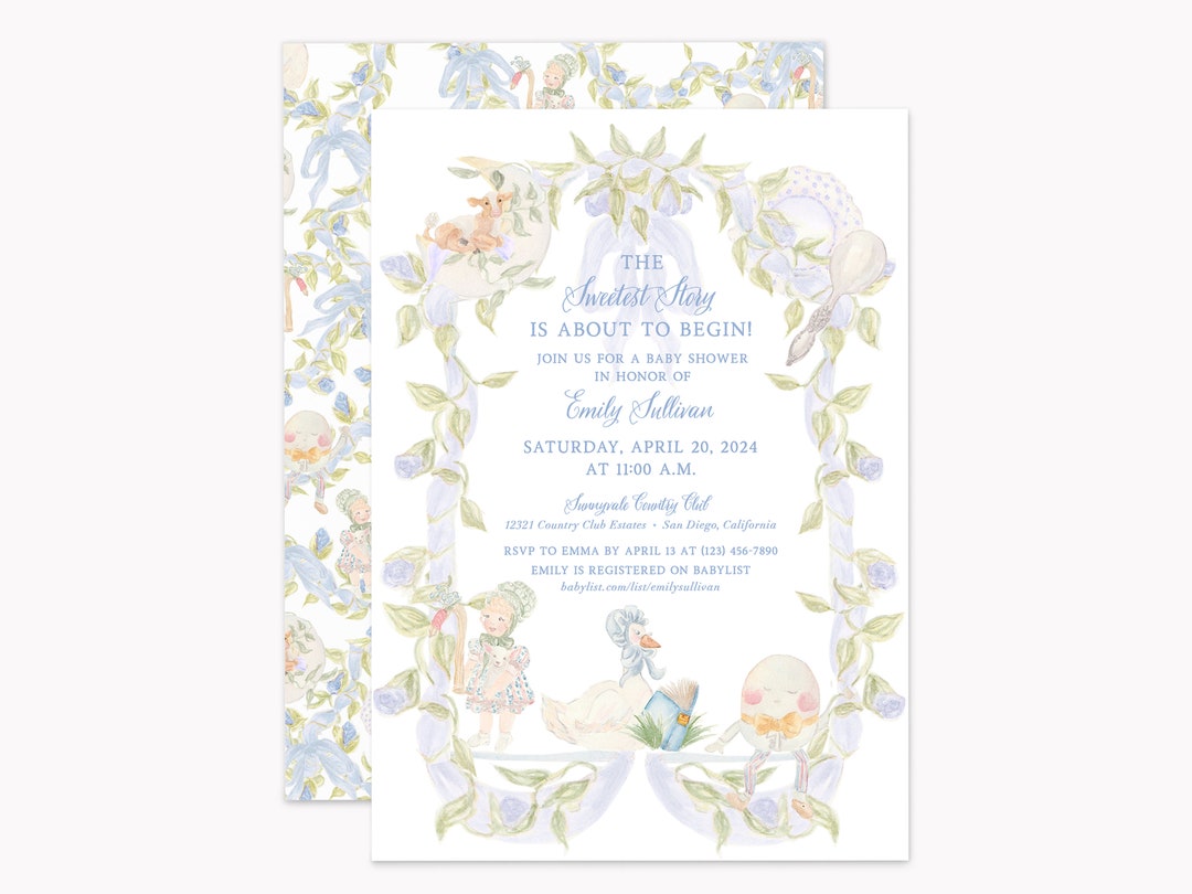 Nursery Rhyme Invitation Set Custom Blue 5x7 Storybook Party ...
