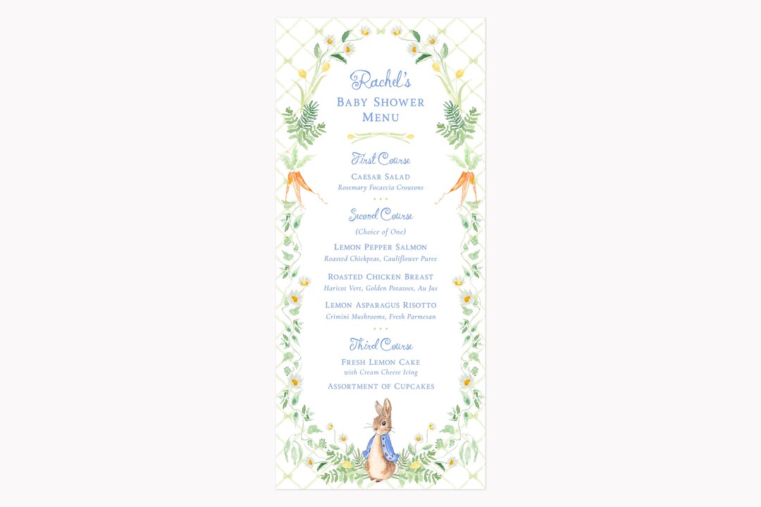 Printed Storybook Boy Rabbit Menu Set | Custom Easter Bunny Spring ...