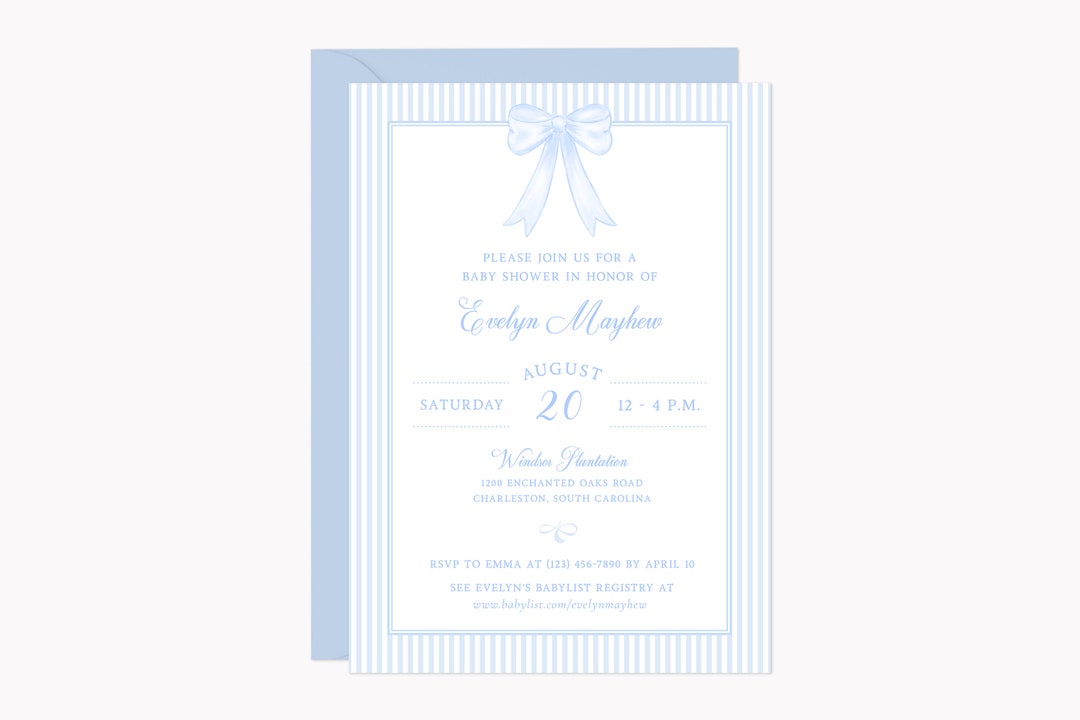 Blue Bow Invitation Set Custom 5x7 Party Invitations With Envelopes - Etsy