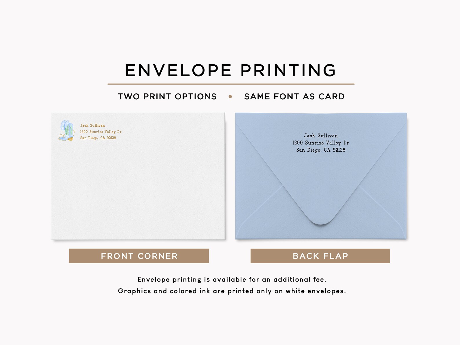 Printed Blue Cowboy Boots Stationery Set Custom Country Western Note ...