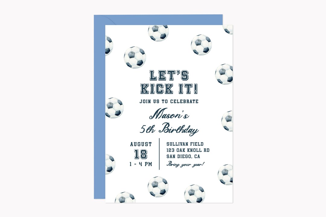 Soccer Ball Invitation Set Custom 5x7 Futbol Sports Birthday Party ...