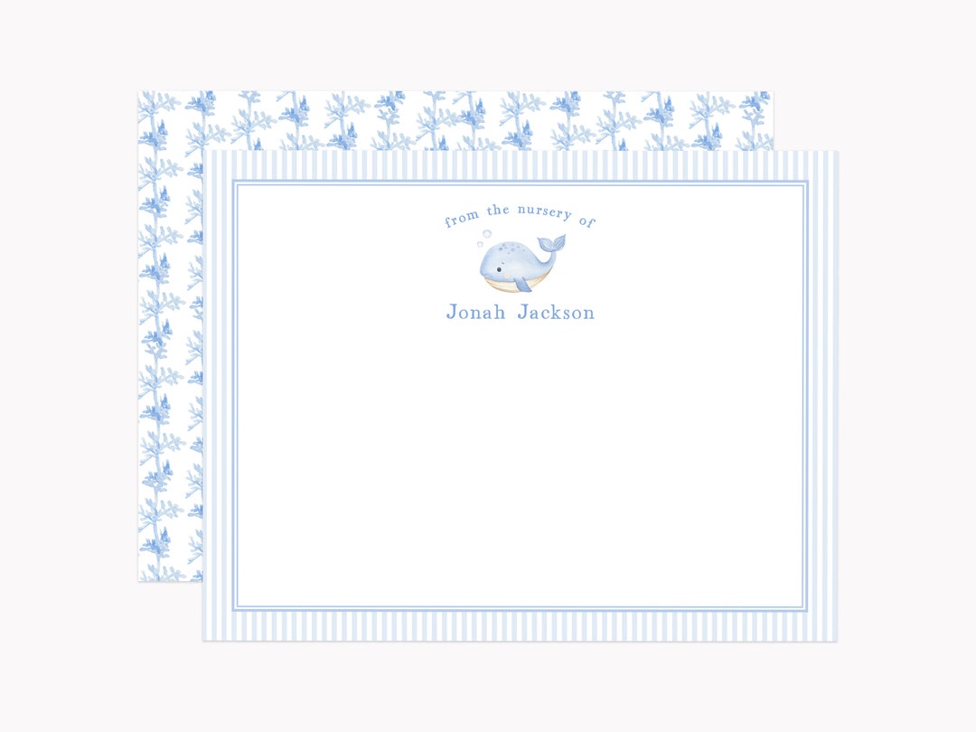 Printed Blue Whale Stationery Set | Custom Nautical Baby Shower Note ...