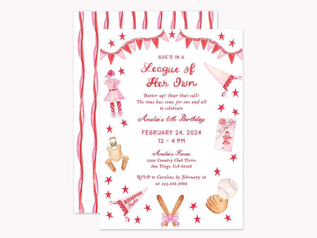 Printed League of Her Own Invitation Custom 5x7 Party Invitations With ...