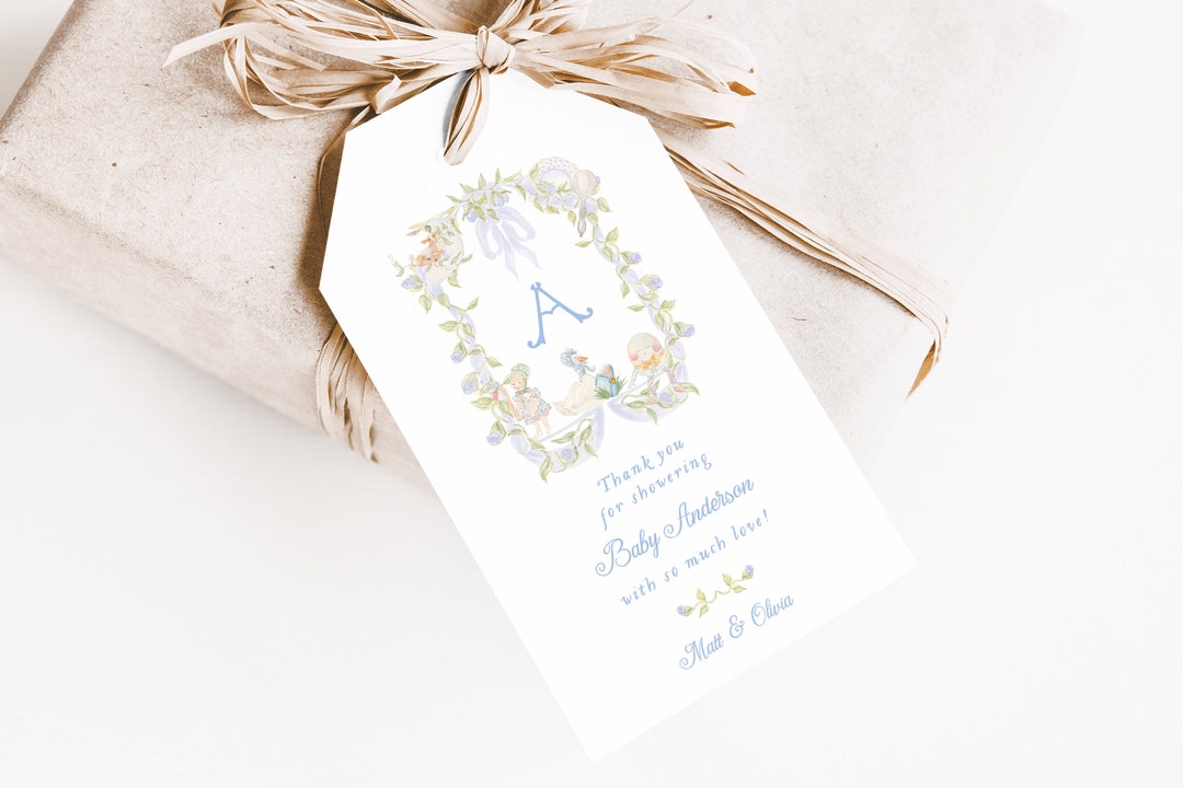 Nursery Rhyme Gift Tag Custom Storybook Baby Shower Favor Tags for Baby Boy Personalized Hang ...