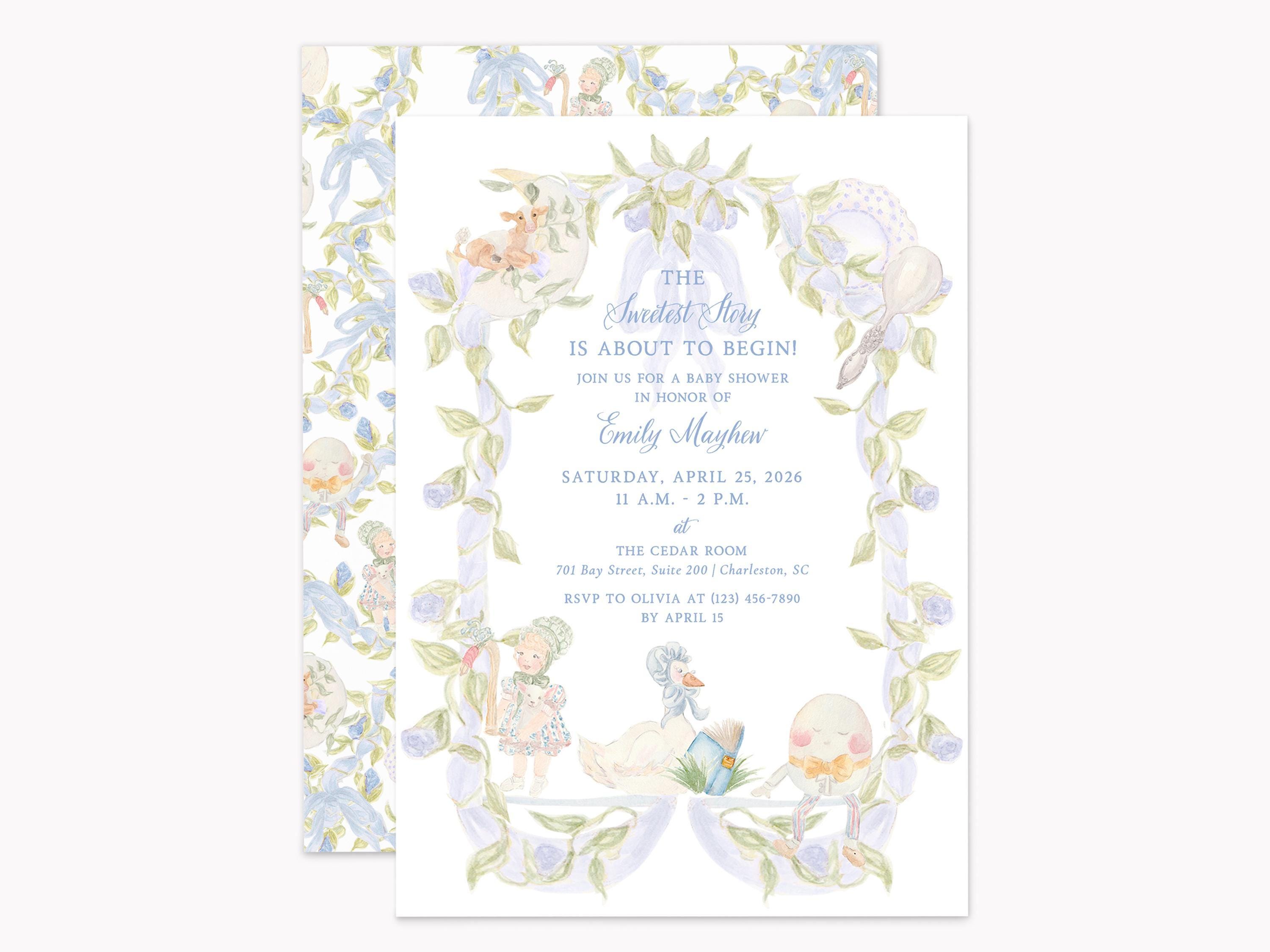 Nursery Rhyme Invitations | Printed 5x7 Mother Goose Boy Baby Shower ...