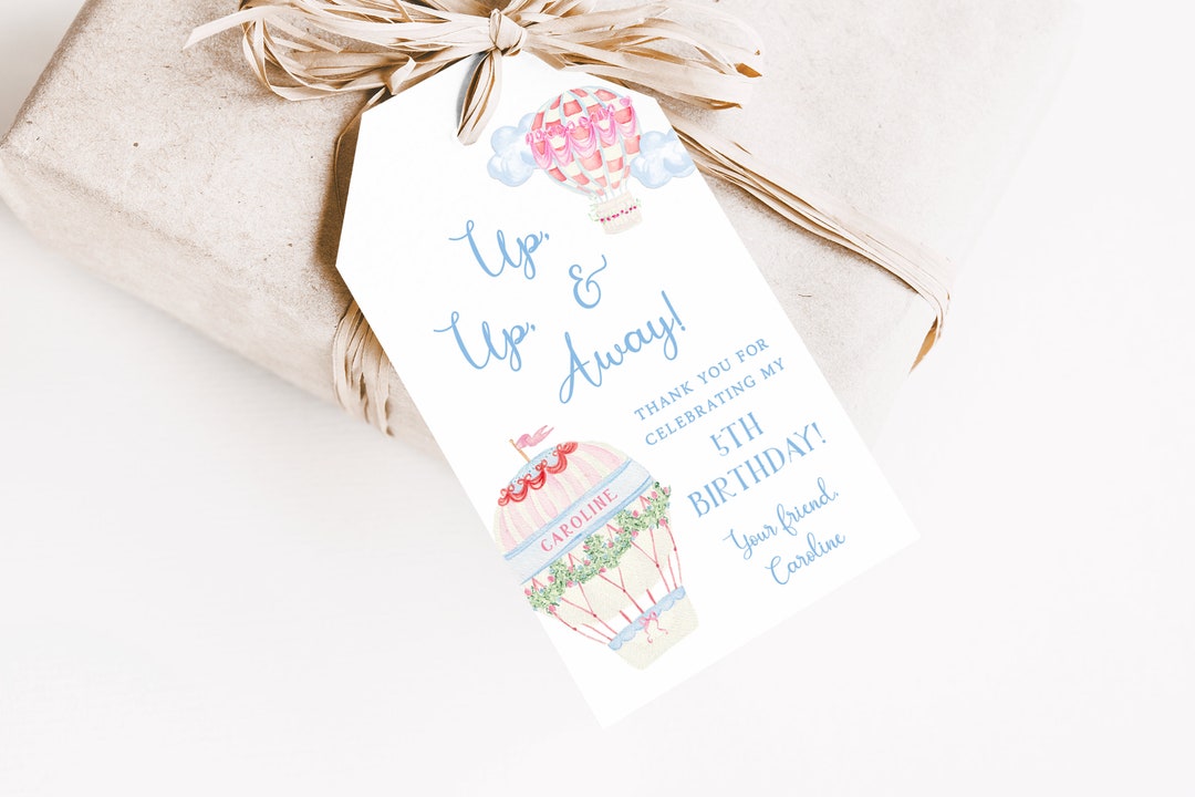 Hot Air Balloon Gift Tags | Custom 2.25x4 up up & Away Party Favor Tag ...