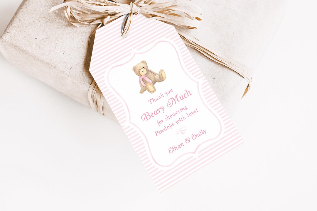 Teddy Bear Gift Tags | Custom 2.25x4 Girl Baby Shower Favor Tag Set - Etsy