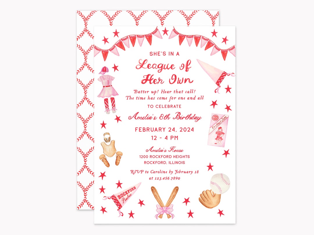League of Her Own Party Invitation Custom 5x7 Girl's Baseball ...