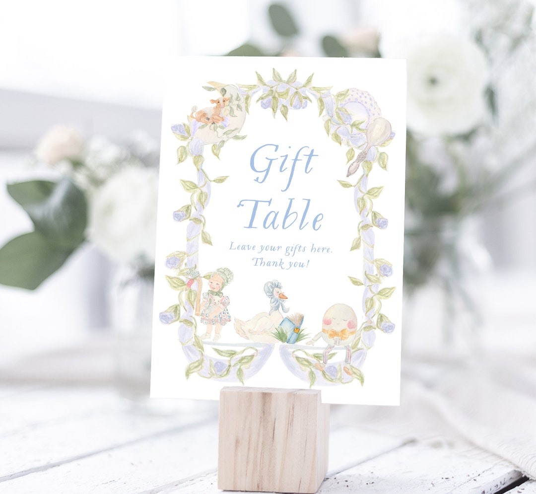 Nursery Rhyme Table Sign Custom 5x7 Baby Shower Sign for Baby Boy Hey ...