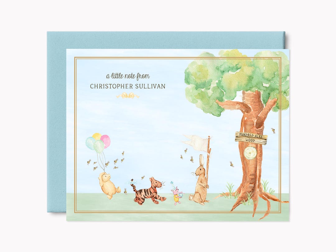 Printed Classic Winnie the Pooh Note Card Set | Custom Watercolor Note ...