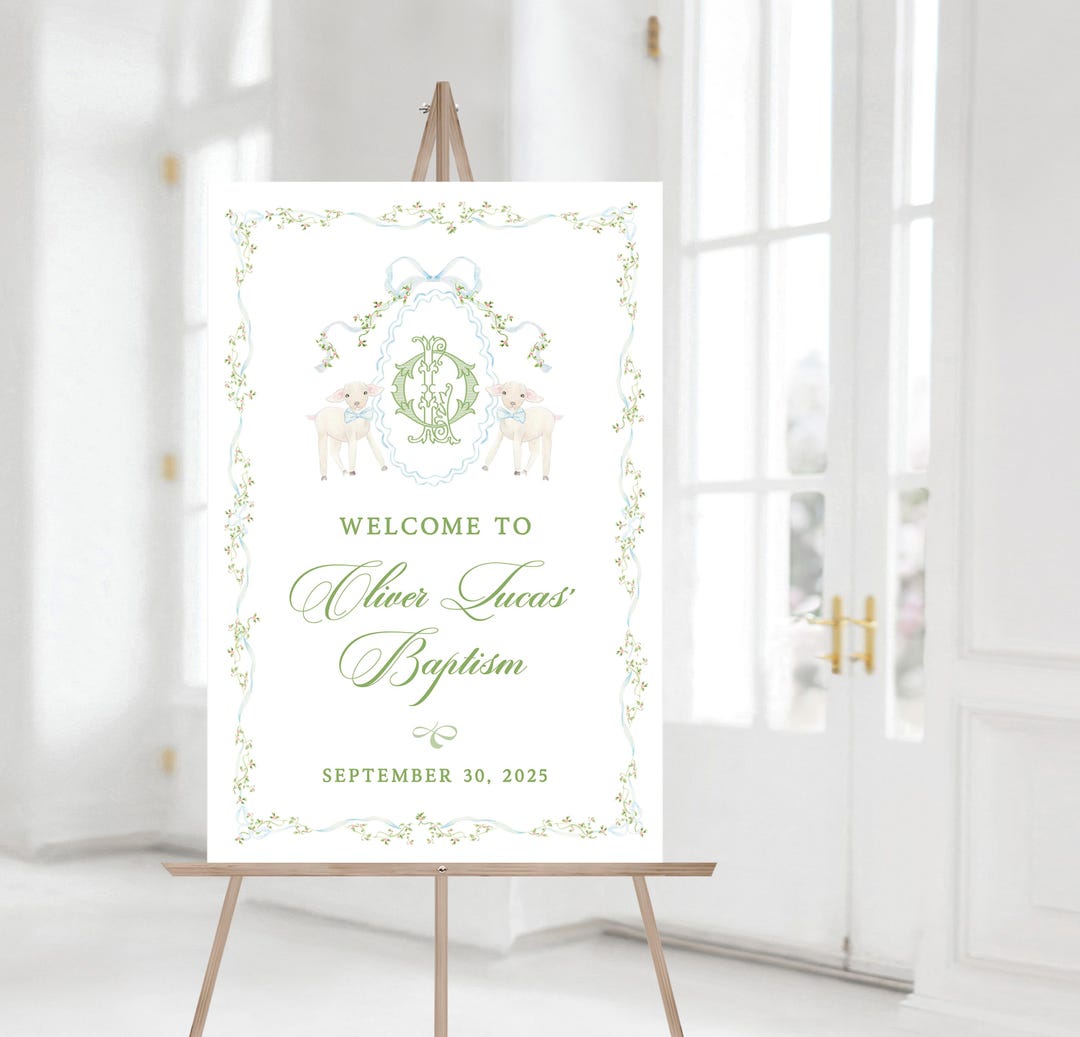 Little Lamb Welcome Sign: Custom Spring Monogram Party Poster (MTO ...