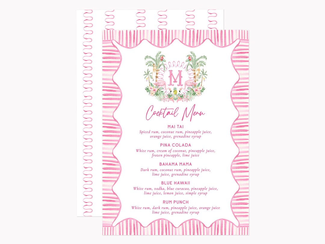 Printed Tropical Crest Cocktail Menu Set | Custom Hawaiian Luau Summer ...